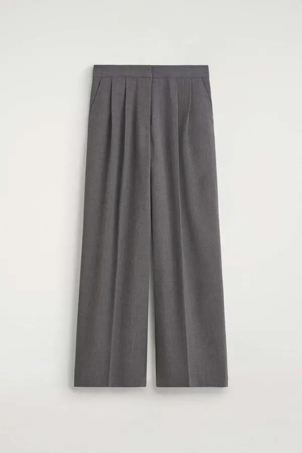 Cos Pleated Wide-leg Trousers - Gray