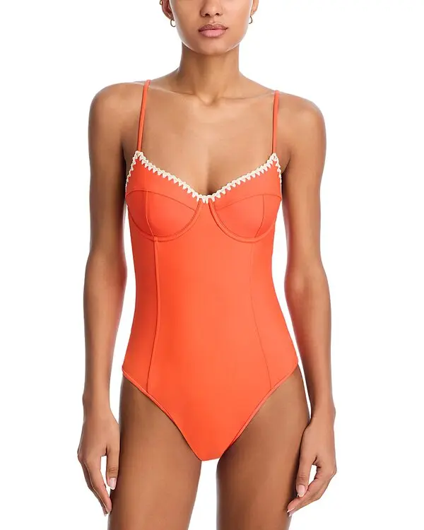 Ramy Brook Addisyn Crochet Trim One Piece Swimsuit - Vivid Orange W/ White Crochet