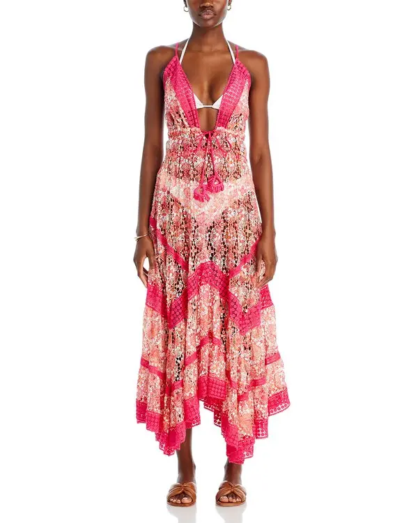 chinese dress ladies Boho Lace Swimwear Coverup Dress Retro Knee Length Elegant Sheer Swim Cover White / One Size main image 0