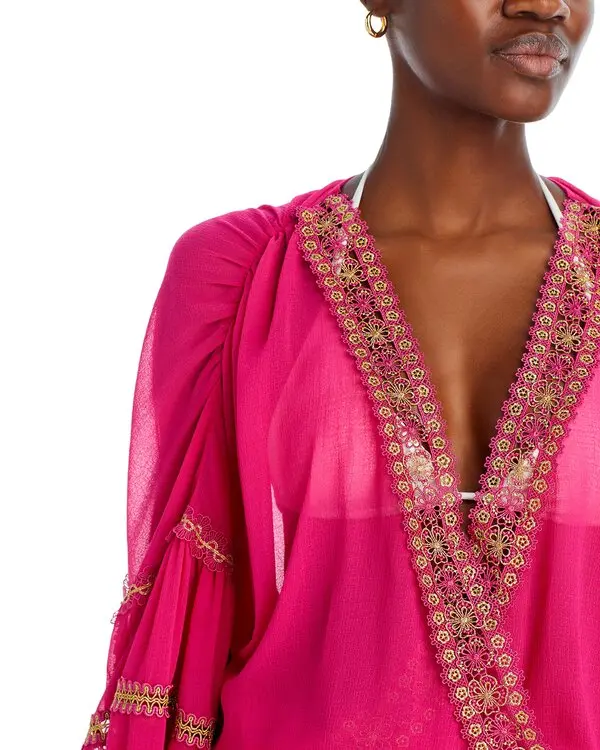 Ramy Brook Tiffany Smocked Swim Cover Up Dress In Perfect Pink  display picture 1