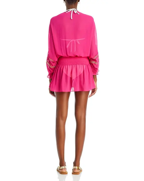 Ramy Brook Tiffany Smocked Swim Cover Up Dress In Perfect Pink  display picture 1