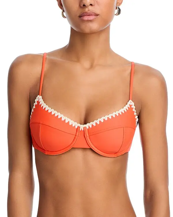 Ramy Brook Emmeline Bikini Top - Vivid Orange W/ White Crochet