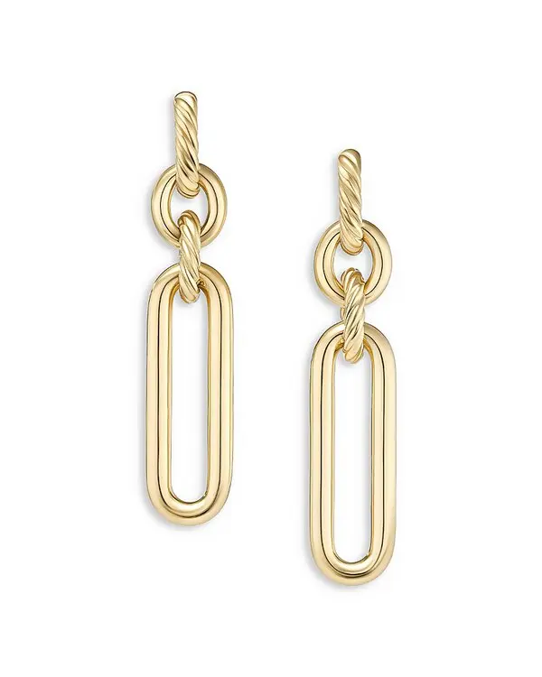 David Yurman 18k Yellow Lexington Double Link Drop Earrings - Gold