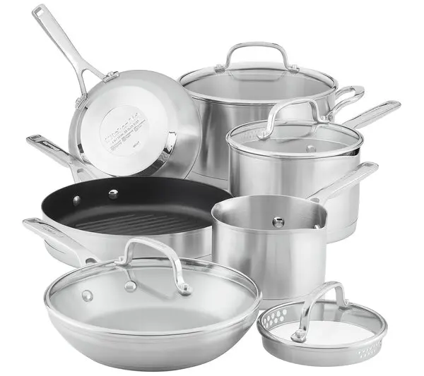 KITCHENAID 3-ply Base Stainless Steel 10pc Cookware Set - Silver