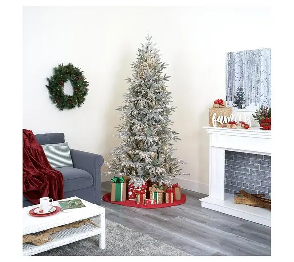 NEARLY NATURAL 7.5' Flocked Manchester Faux Chr Istmas Tree - One-color