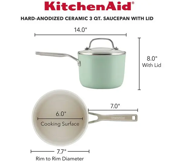 KITCHENAID Hard Anodized Ceramic Nonstick Sauce Pan W/ Lid, 3qt