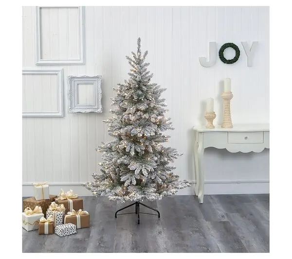 NEARLY NATURAL 7' Flocked West Virginia Faux Ch Ristmas Tree - One-color