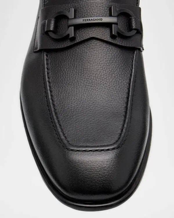 FERRAGAMO Foster Leather Gancini Bit Loafers - Nero