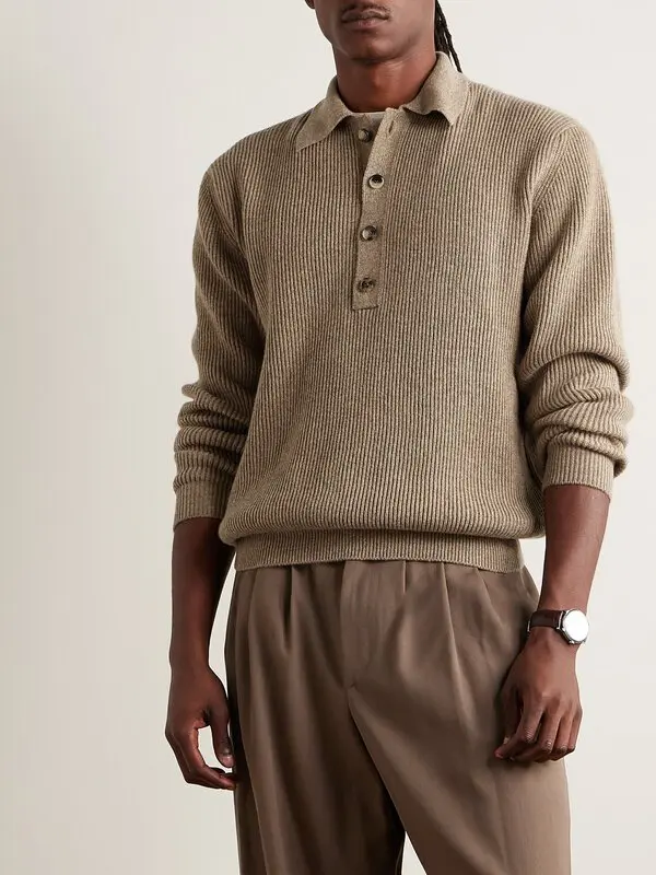 Loro Piana Ribbed Cashmere Polo Shirt