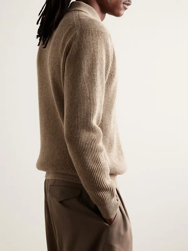 Loro Piana Ribbed Cashmere Polo Shirt