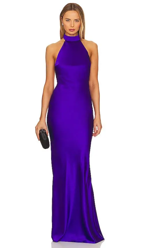 indigo purple bridesmaid dresses Wisteria Ruched Empire Halter Floor Length Chiffon Bridesmaid Gown