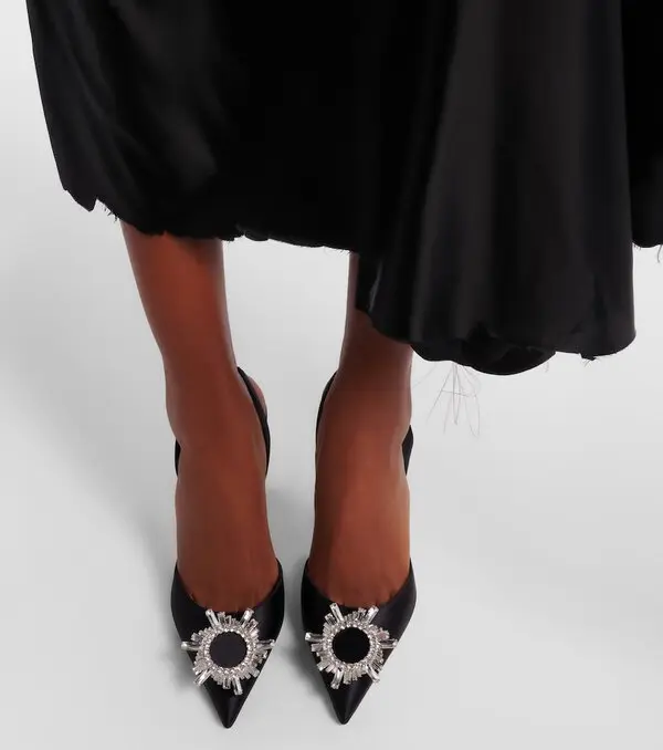 Amina Muaddi Begum Satin Slingback Pumps - Black