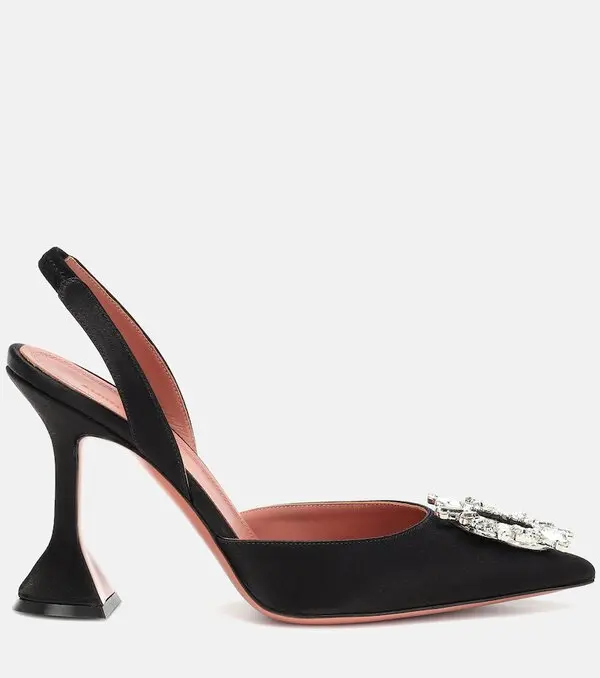 Amina Muaddi Begum Satin Slingback Pumps - Black