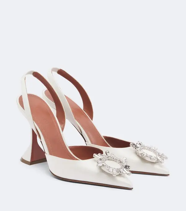 Amina Muaddi Begum Satin Slingback Pumps - White