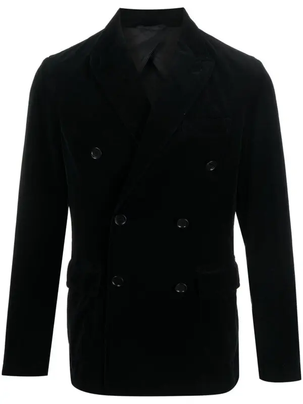 Aspesi Notched-lapels Velvet-finish Double-breasted Blazer