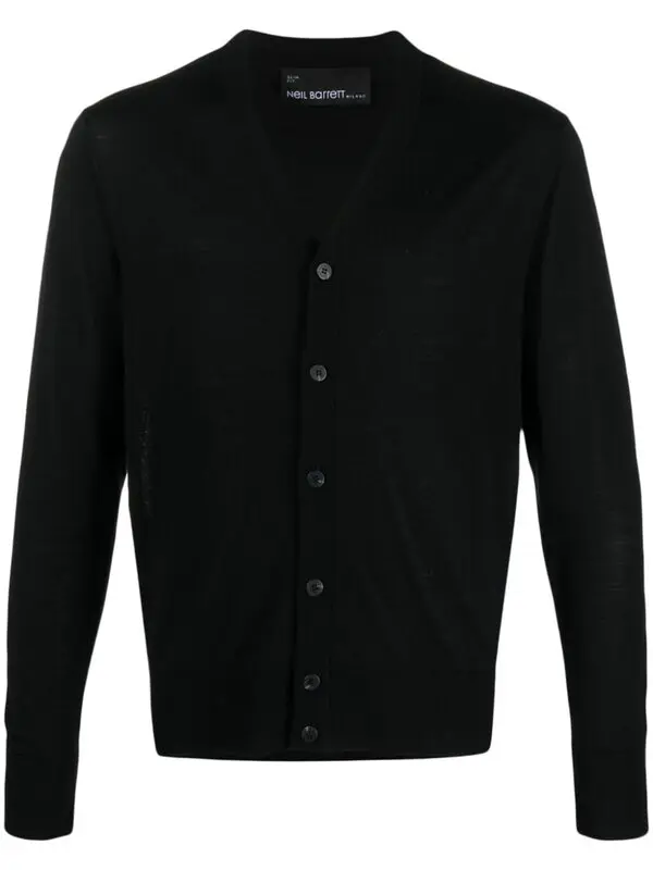 Neil Barrett Fine-knit Wool Cardigan With Thunderbolt Embroidery - Black