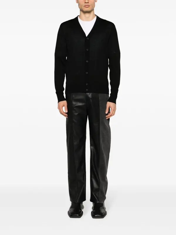 Neil Barrett Fine-knit Wool Cardigan With Thunderbolt Embroidery - Black