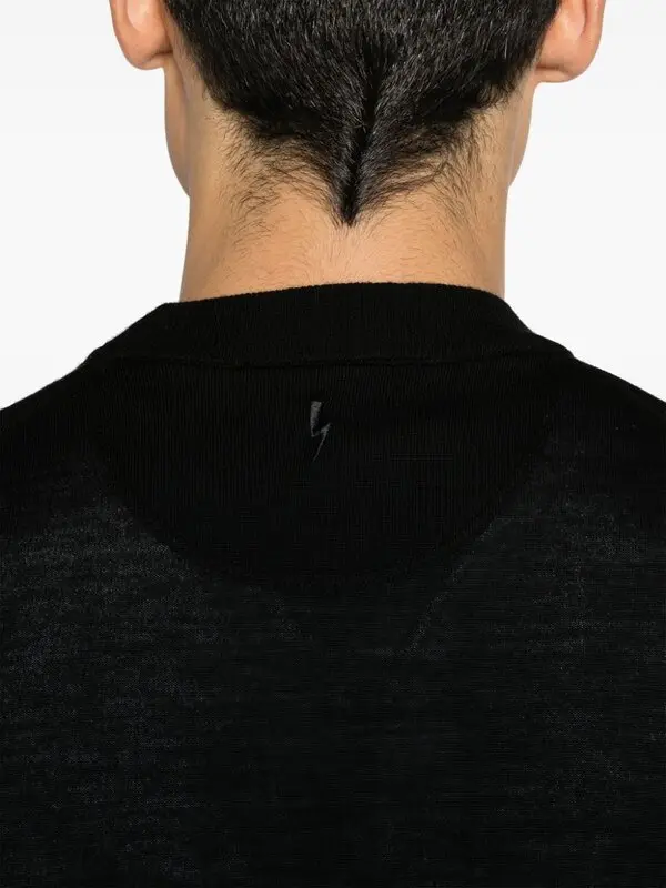 Neil Barrett Fine-knit Wool Cardigan With Thunderbolt Embroidery - Black