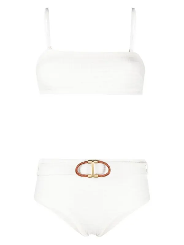 Zimmermann Alight Ribbed-knit Bandeau Bikini - White