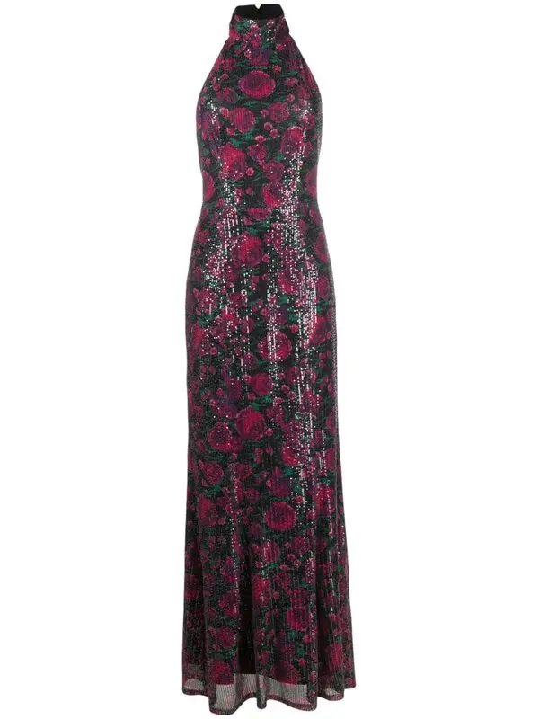 ROTATE BY BIRGER CHRISTENSEN Rose-pattern Sequin Maxi Dress