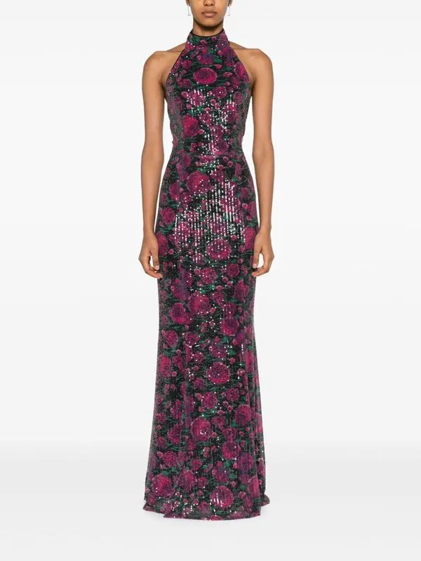 ROTATE BY BIRGER CHRISTENSEN Rose-pattern Sequin Maxi Dress