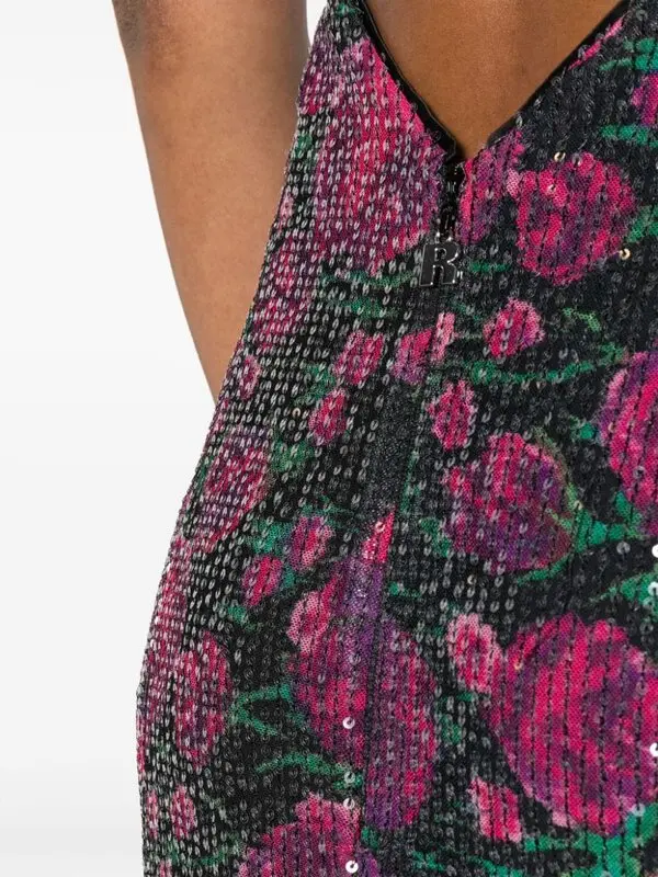 ROTATE BY BIRGER CHRISTENSEN Rose-pattern Sequin Maxi Dress