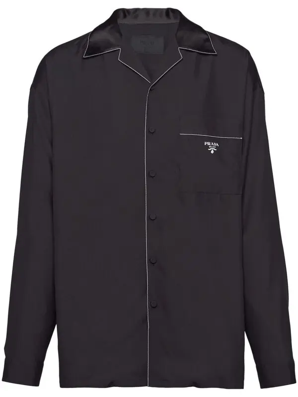Prada Contrast-trim Silk Pajama Shirt - Black