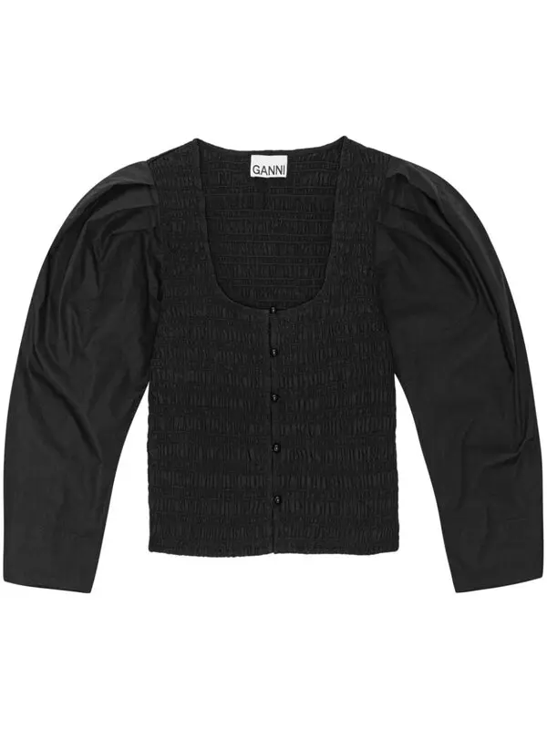 GANNI U-neck Cropped Blouse - Black