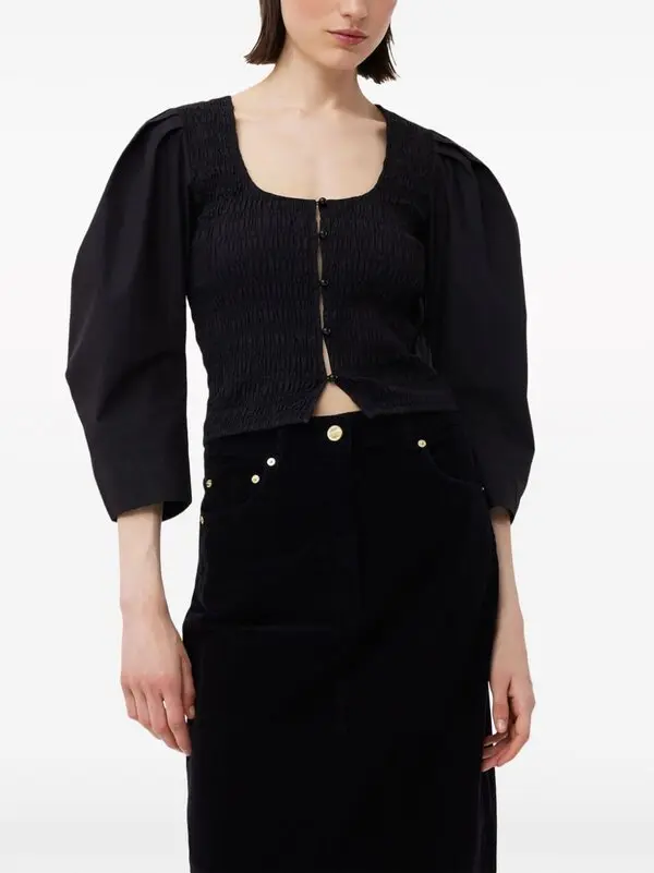GANNI U-neck Cropped Blouse - Black