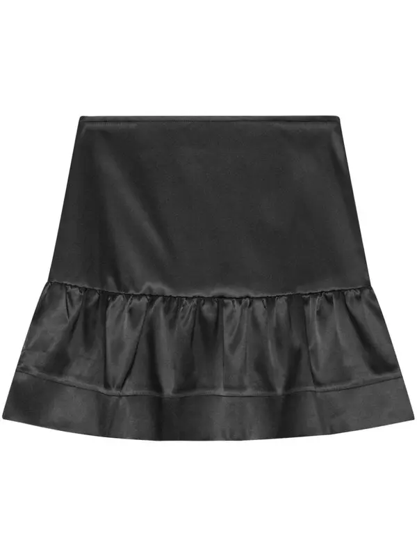 GANNI Satin-finish Ruffled Miniskirt
