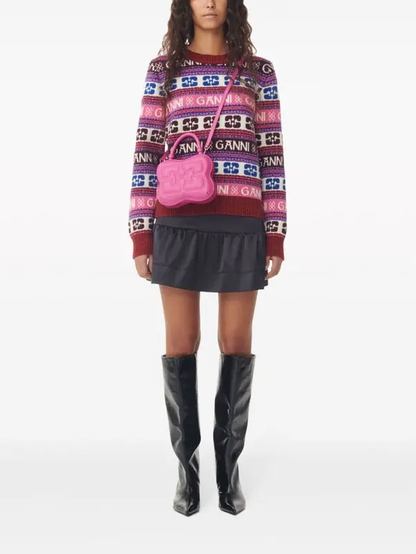 GANNI Satin-finish Ruffled Miniskirt