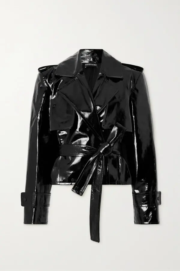 David Koma Belted Patent-leather Jacket