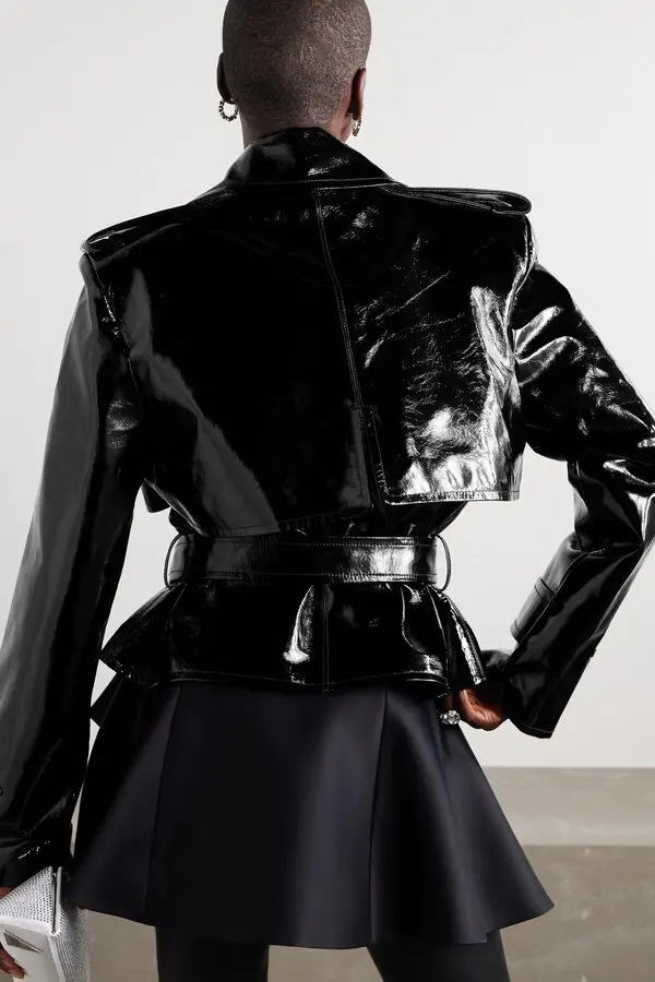 David Koma Belted Patent-leather Jacket