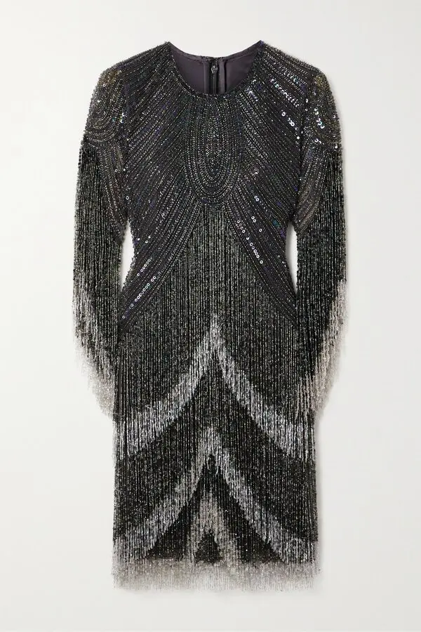 Naeem Khan Fringed Embellished Mini Dress