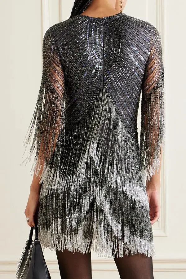 Naeem Khan Fringed Embellished Mini Dress