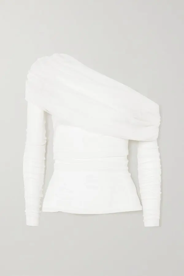 Christopher Esber Off-the-shoulder Gathered Silk-tulle Top - White