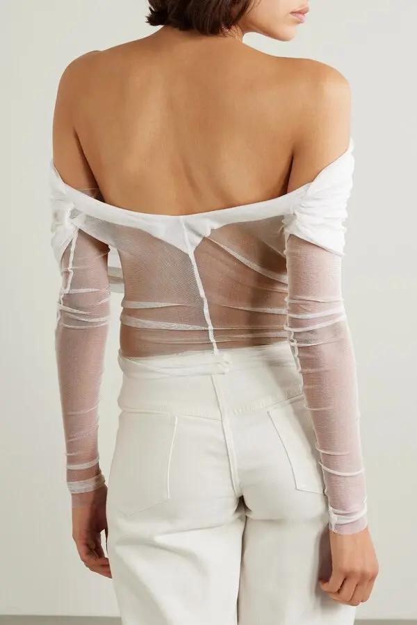 Christopher Esber Off-the-shoulder Gathered Silk-tulle Top - White