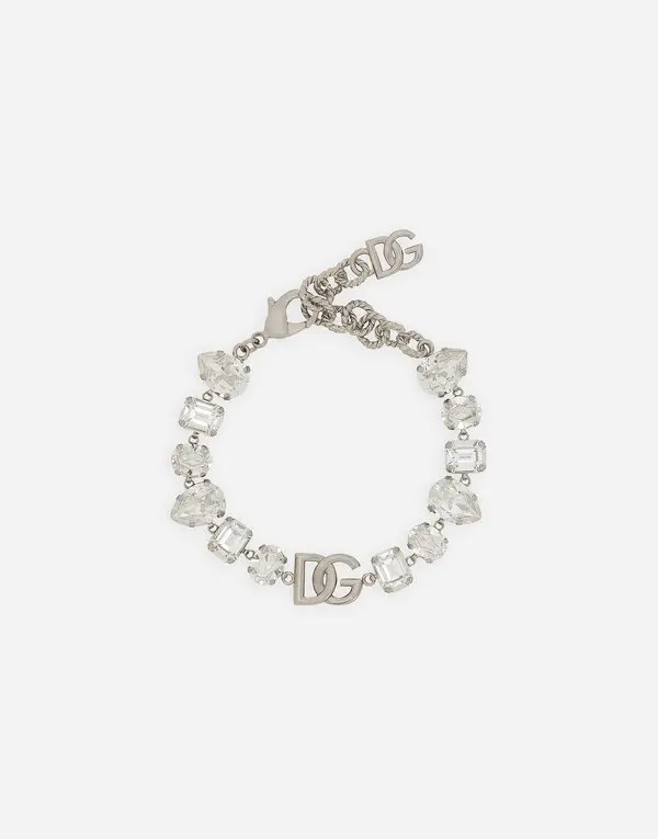 Dolce & Gabbana Dg Logo And Crystal Rhinestone Bracelet - Silver