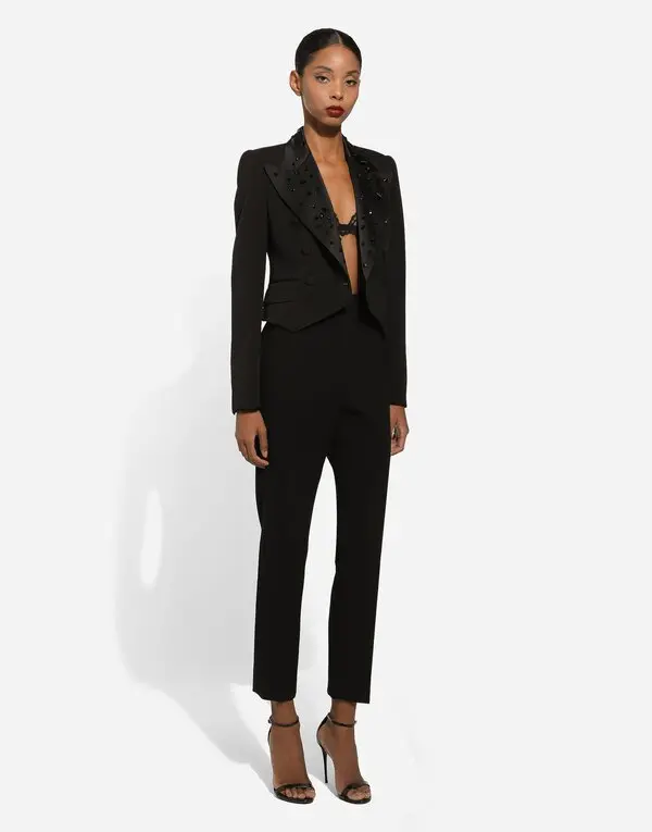 Dolce & Gabbana Cropped Wool Jacket With Rhinestone Details - Multicolor