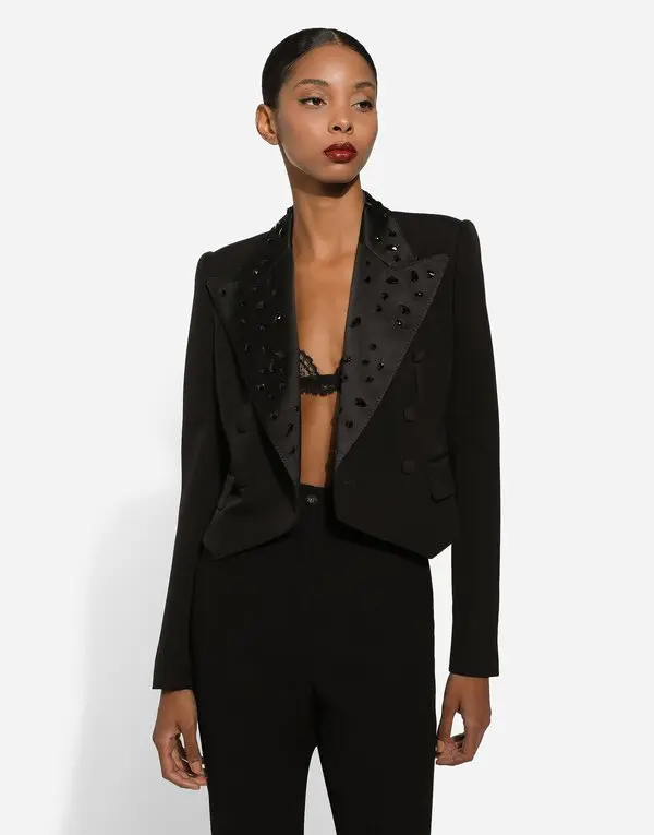 Dolce & Gabbana Cropped Wool Jacket With Rhinestone Details - Multicolor