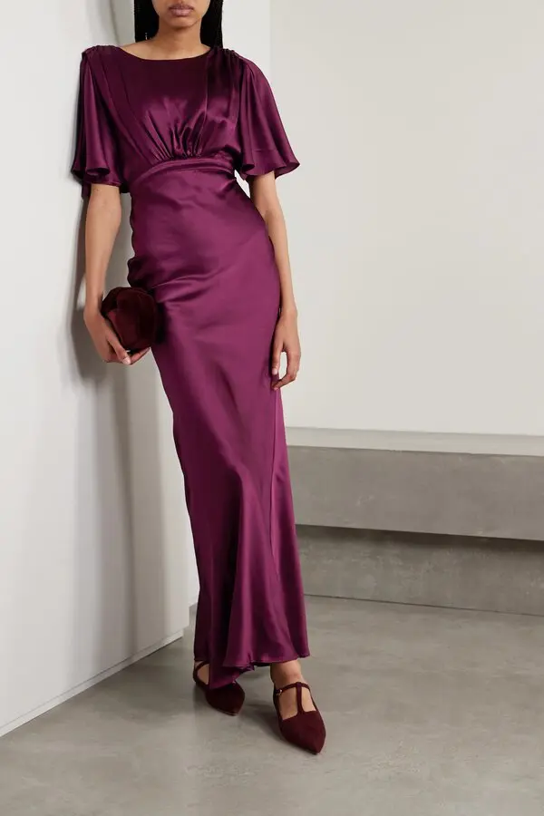 Buy Saloni Winona Hammered Silk-satin Gown - Burgundy At 70% Off