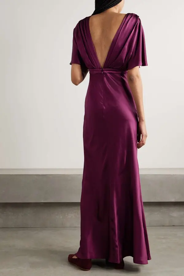 saloni burgundy dress Saloni Adele Hammered Silk-Satin Maxi Dress In Burgundy - 35% Off