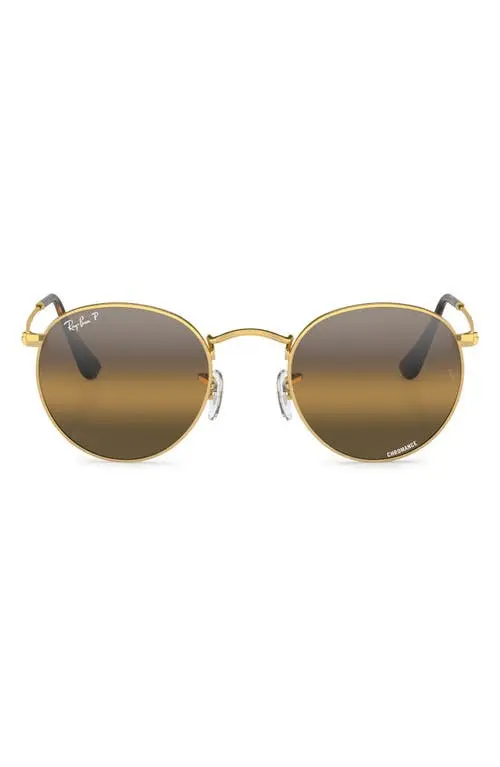 Ray-ban 50mm Round Frame Polarized Sunglasses - Gold Flash