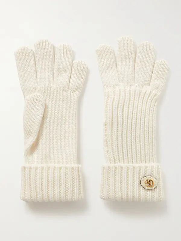 Gucci Leather-trimmed Wool And Cashmere-blend Gloves - Ivory