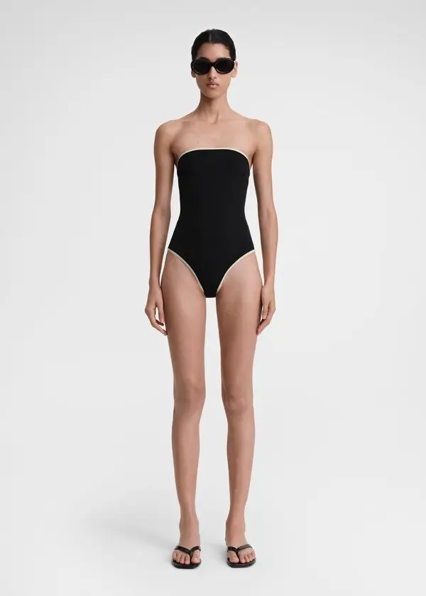 TOTEME Stripe Edge Strapless One Piece Swimsuit - Black