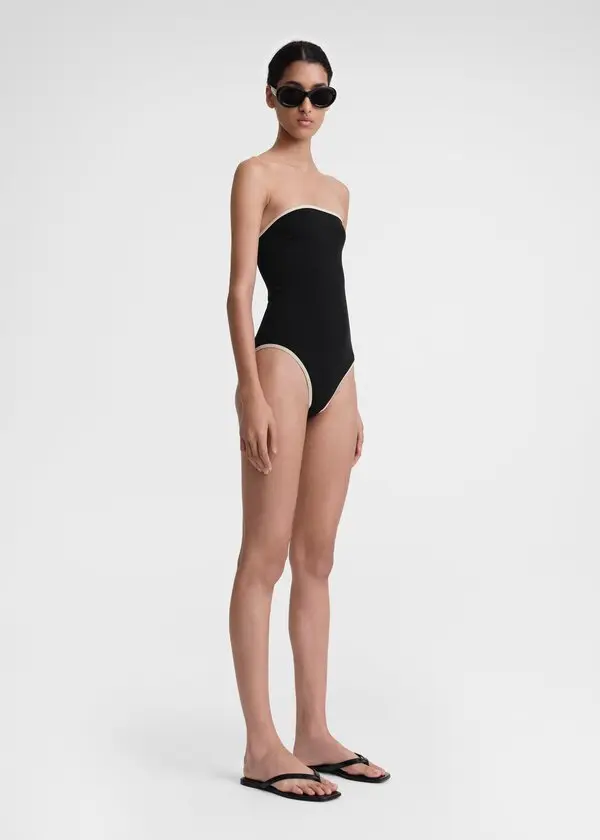 TOTEME Stripe Edge Strapless One Piece Swimsuit - Black