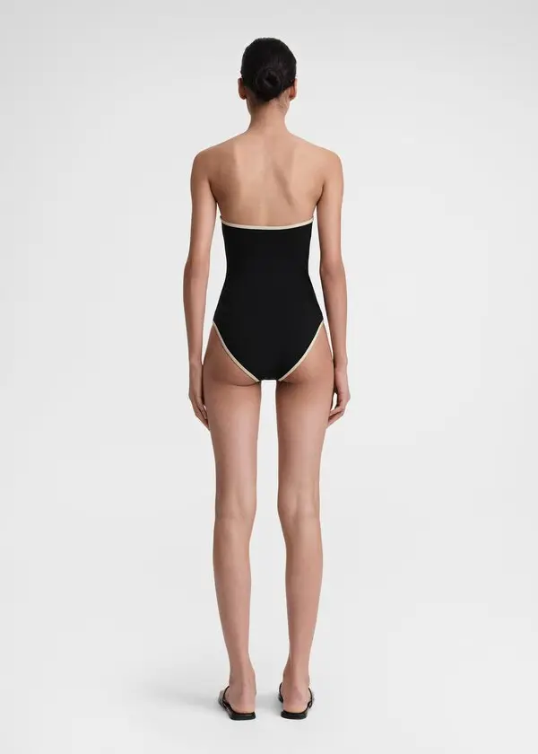 TOTEME Stripe Edge Strapless One Piece Swimsuit - Black