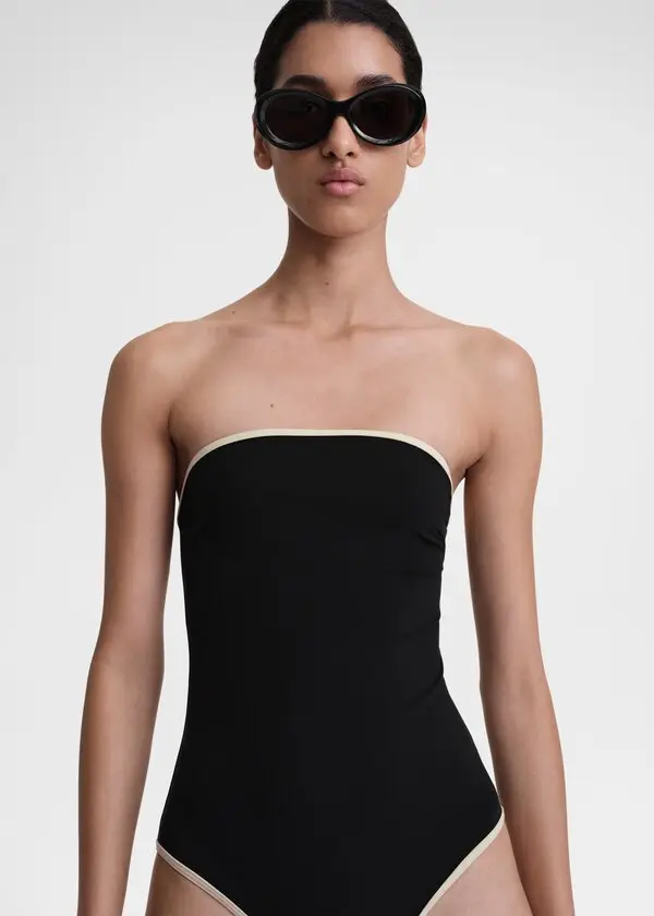 TOTEME Stripe Edge Strapless One Piece Swimsuit - Black