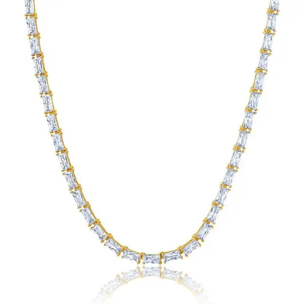 CRISLU Baguette Cut Cubic Zirconia Tennis Necklace - Gold
