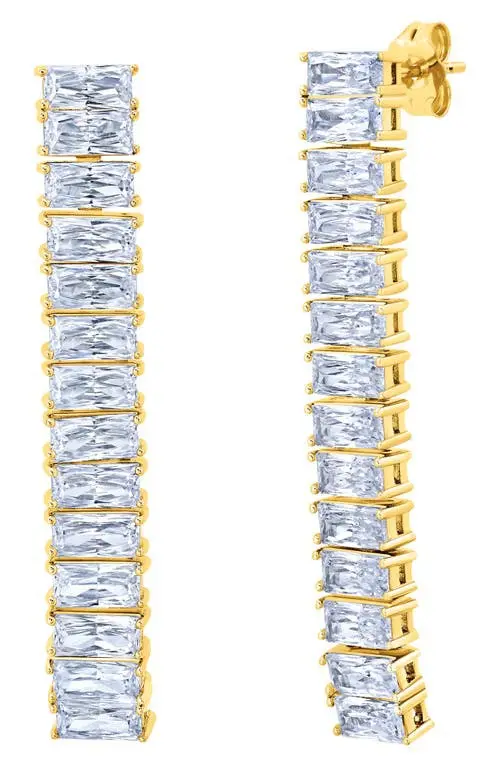 CRISLU Cubic Zirconia Linear Drop Earrings - Gold